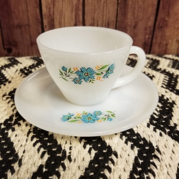 Fire King | Dining | Vintage Fire King Milk Glass Blue Flower Tea Cup ...